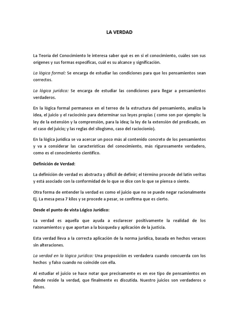 La Verdad: Definición de Verdad | PDF | Certeza | Verdad