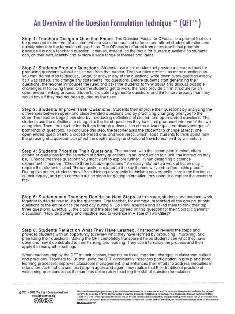 Overview of The Question Formulation Technique | PDF | Question | Attention