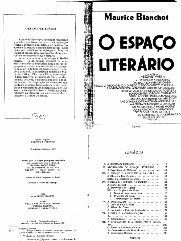 BLANCHOT Maurice O Espaco Literario PDF | PDF