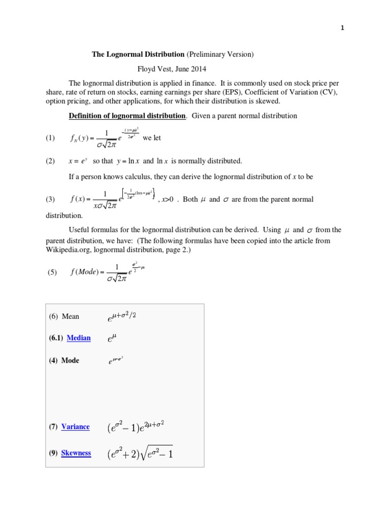 The Lognormal Distribution (Preliminary Version) : Median | PDF ...