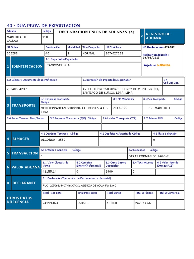 Declaración Única de Aduanas - Lleno | PDF | Transporte de mercancías | Relaciones internacionales