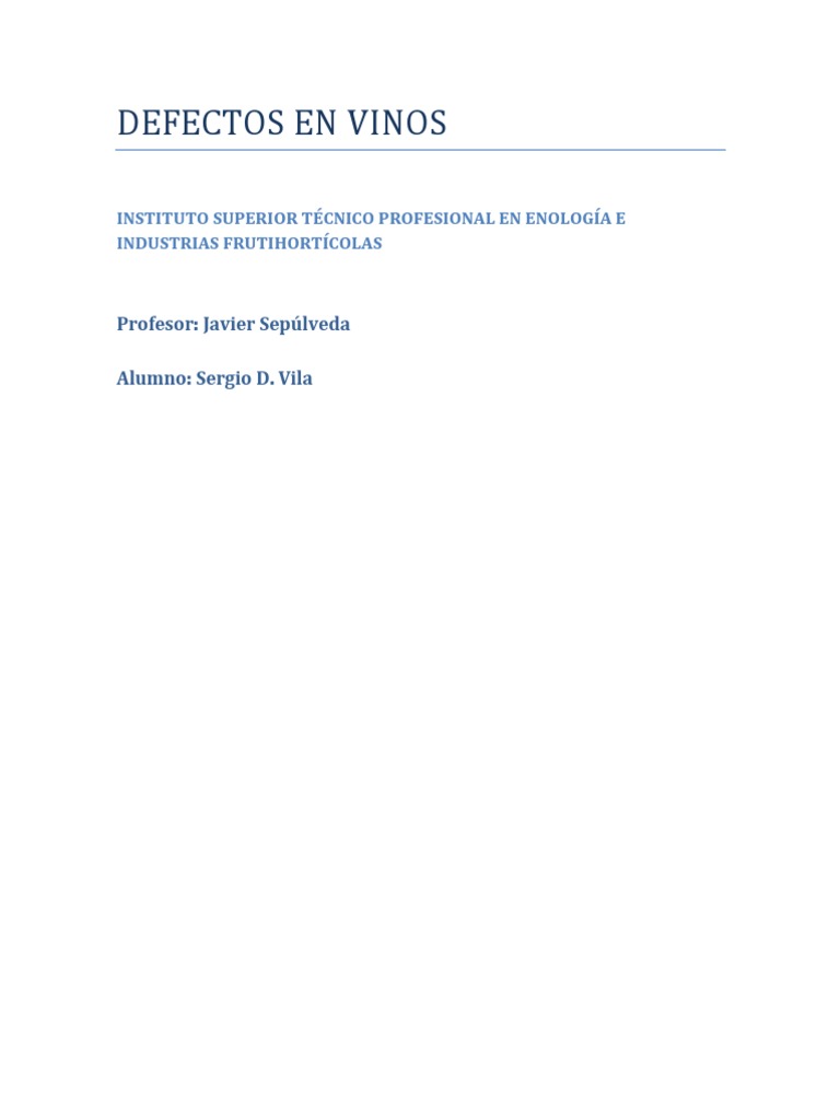 Defectos en Vinos | PDF | Vino | Dióxido de azufre