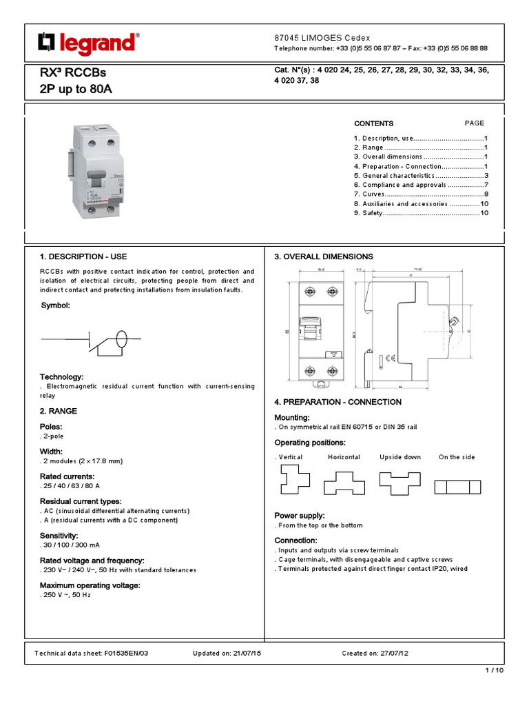 Ficha Tecnica Diferencia RX3 - Legrand | PDF | Fuse (Electrical) | Electrical Engineering