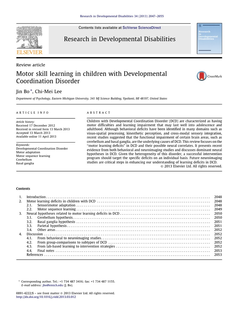 Motor Skill Learning in Children With Developmental | PDF | Cerebellum ...
