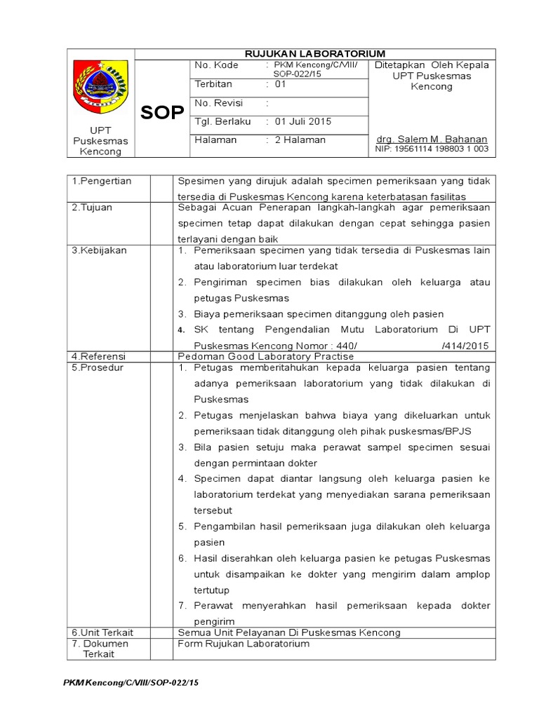 22 SOP Rujukan Laboratorium | PDF