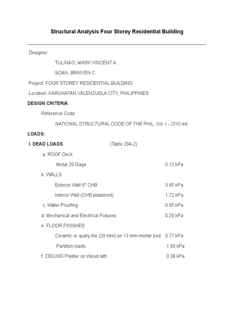 Structural Analysis Four Storey Residential Building: Design Criteria | PDF