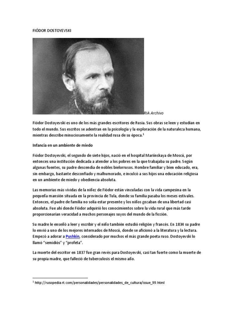 Fiódor Dostoyevski Biografía | PDF | El idiota | Rusia