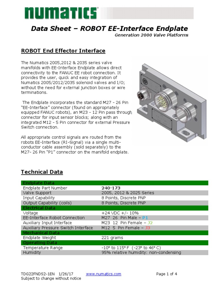 Numatics 2000 Gen Series Fanuc Ee Connection Interface Data Sheet PDF ...