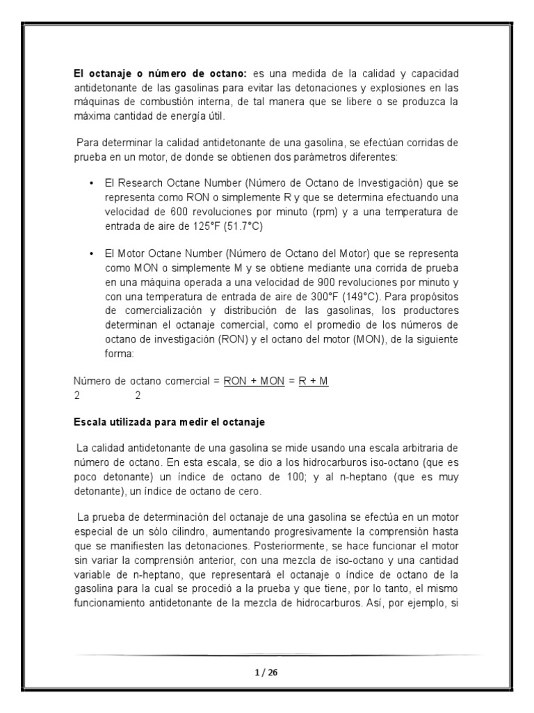 Evaluación del Octanaje en Gasolinas | PDF | Motor de combustión ...