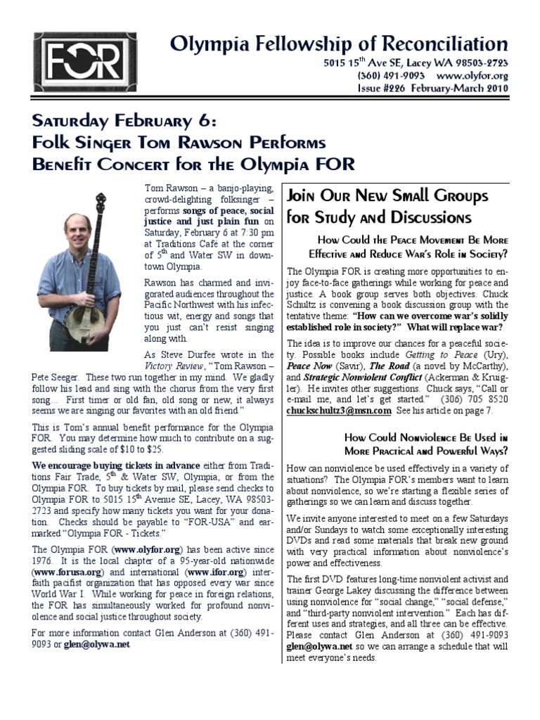 February-March 2010 Olympia Fellowship of Reconciliation Newsletter ...