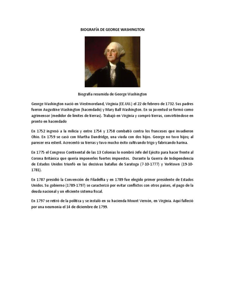 Biografía de George Washington | PDF | Thomas Jefferson | George Washington