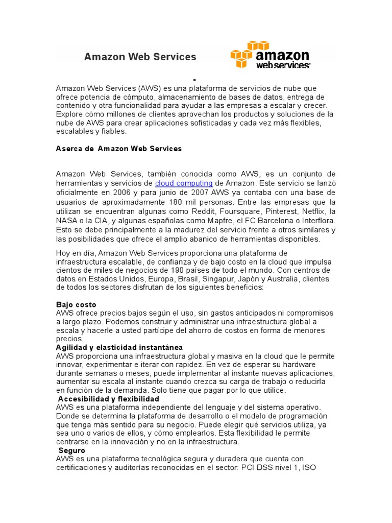 Amazon Web Services | PDF | Computación en la nube | Servicios web de ...