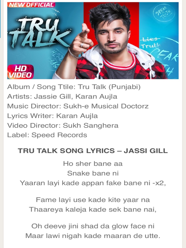 TRU TALK LYRICS - Jassi Gill & Karan Aujla - True Talk | PDF ...