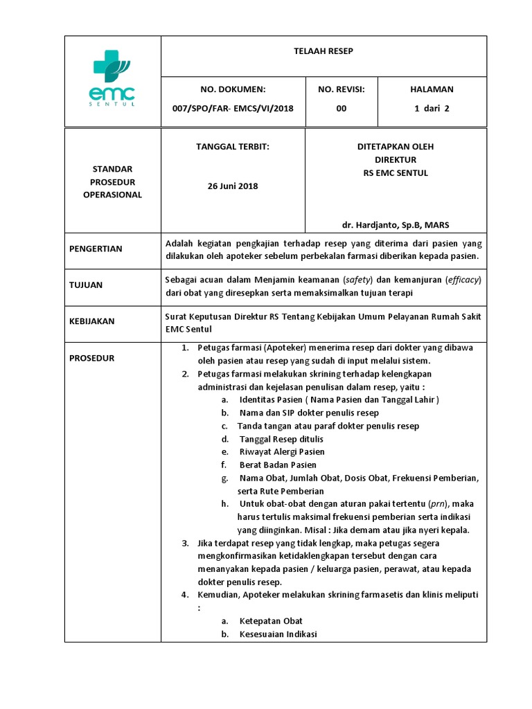 SPO Telaah Resep | PDF