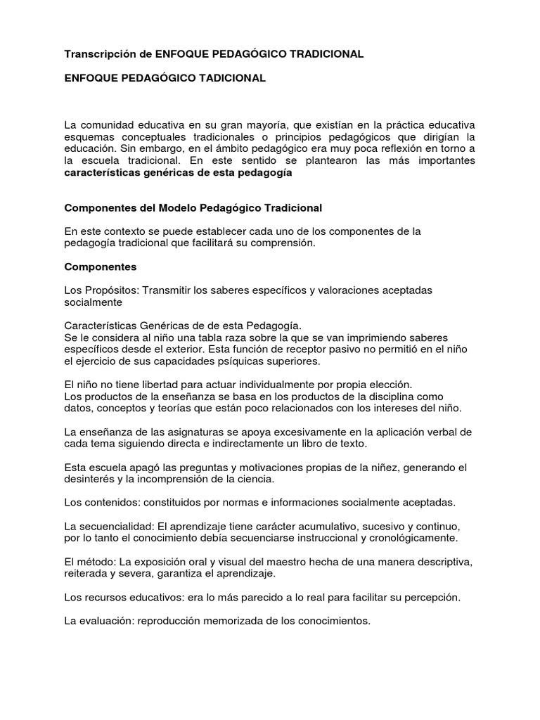 Enfoque Pedagógico Tradicional | PDF | Maestros | Aprendizaje