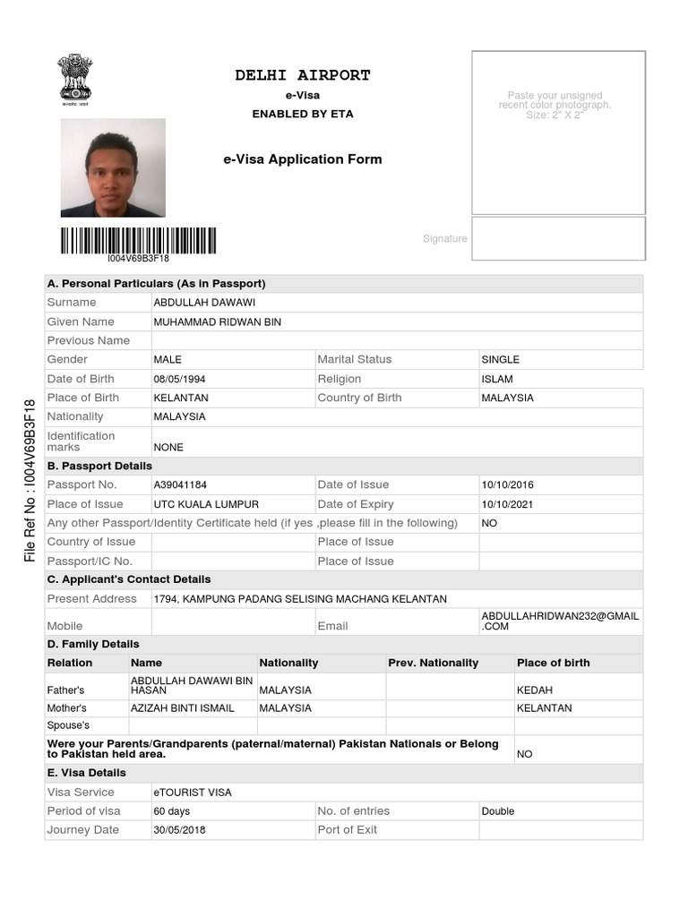 Delhi Airport: E-Visa Application Form | PDF | Travel Visa | Passport