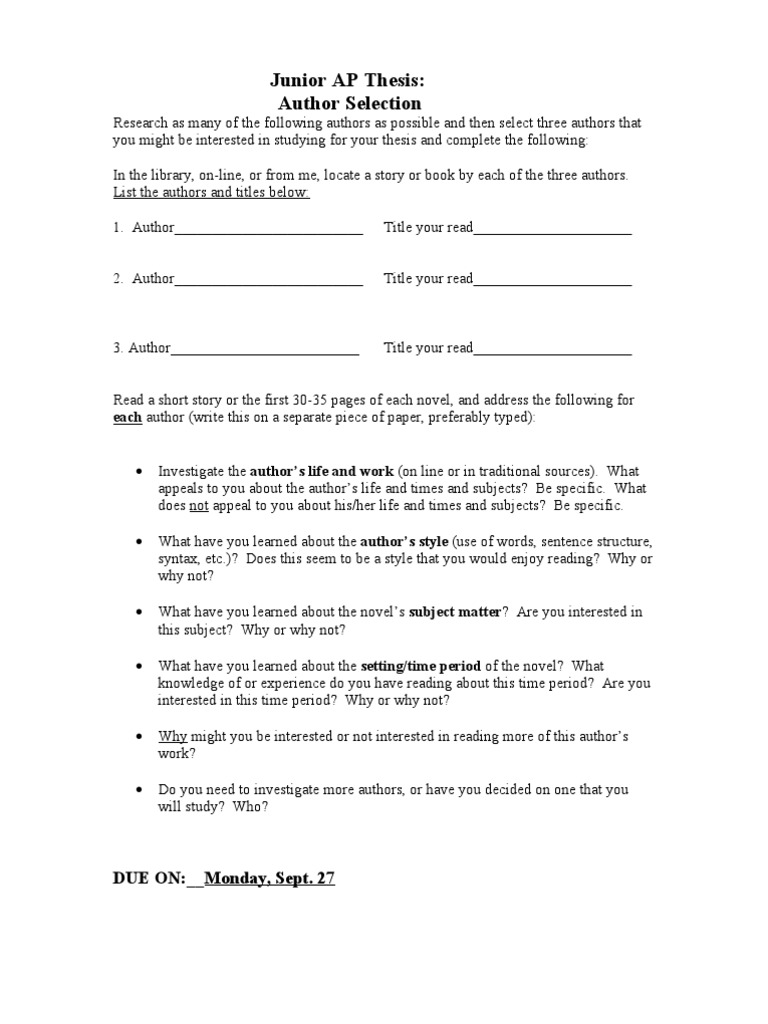 Author Selection | PDF | Thesis | English Language Literature