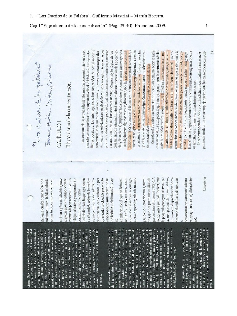 MASTRINI y BECERRA - El Problema de La Concentración | PDF