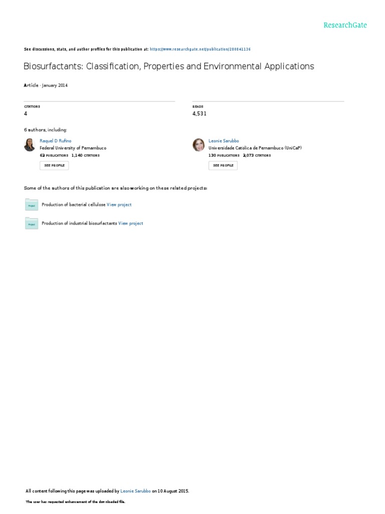 Biosurfactants: Classification, Properties and Environmental ...