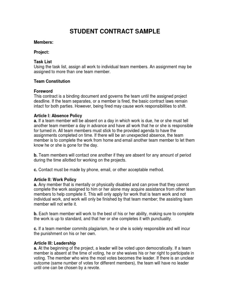 Teams - Student Contract Sample | PDF | Virtue | Government Information
