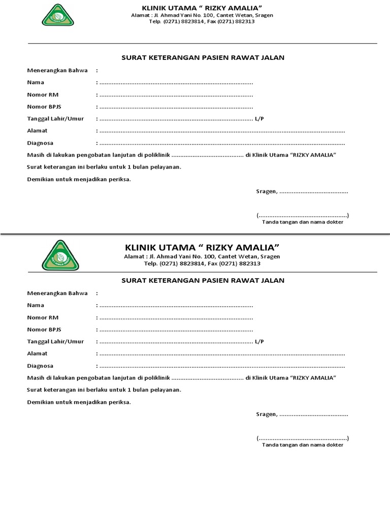 Surat Keterangan Pasien Rawat Jalan | PDF