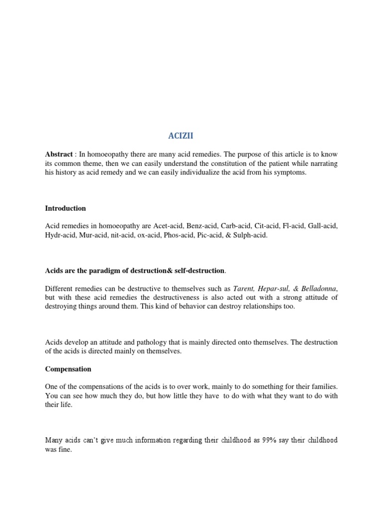 Acizii: Abstract: in Homoeopathy There Are Many Acid Remedies. The ...