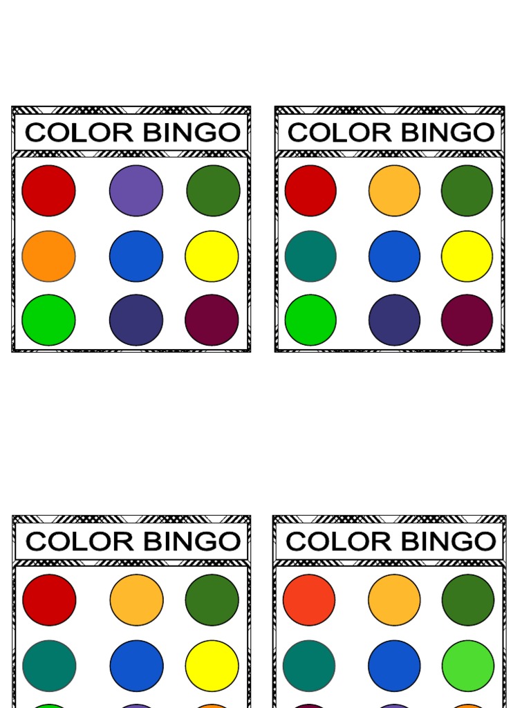 Color Bingo Cards and Worksheet | PDF | Yellow | Green