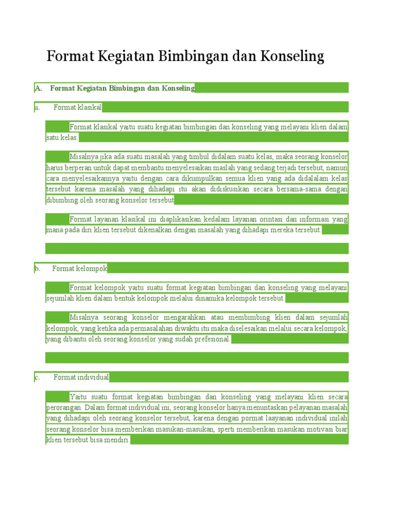 Format Kegiatan Bimbingan Dan Konseling | PDF