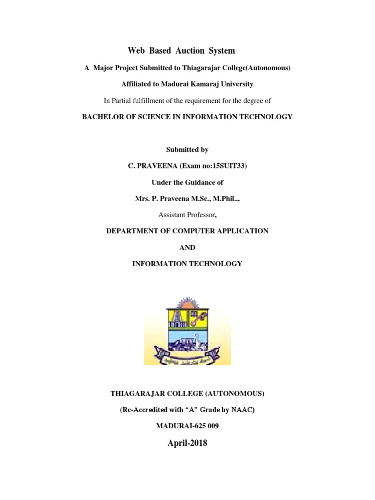 Web Based Auction System: in Partial Fulfillment of The Requirement For The Degree of | Download ...