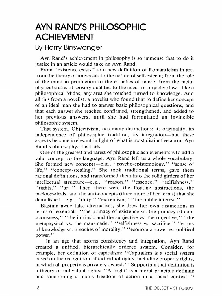 Ayn Rands Philosophic Achievement | PDF | Objectivism (Ayn Rand ...