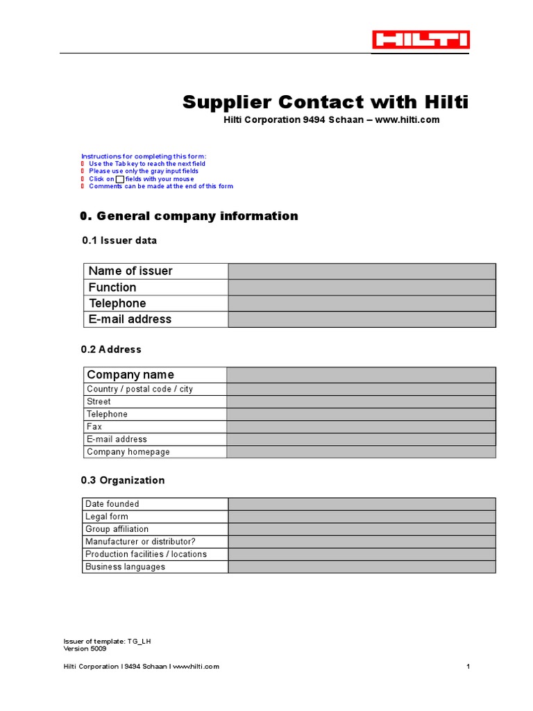 Hilti Supplier Contact Form | PDF | Quality Management | Business