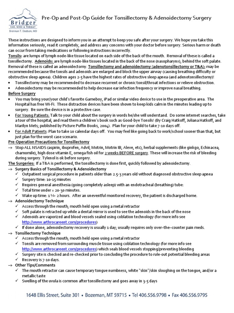 T A Pre Post Op Instructions 8.15.16 PDF | PDF | Sleep Apnea | Surgery
