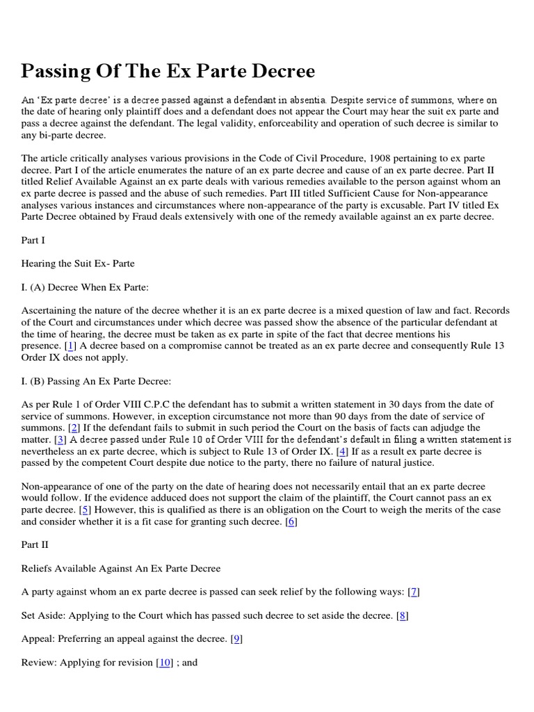 Passing of the Ex Parte Decree | Ex Parte | Lawsuit
