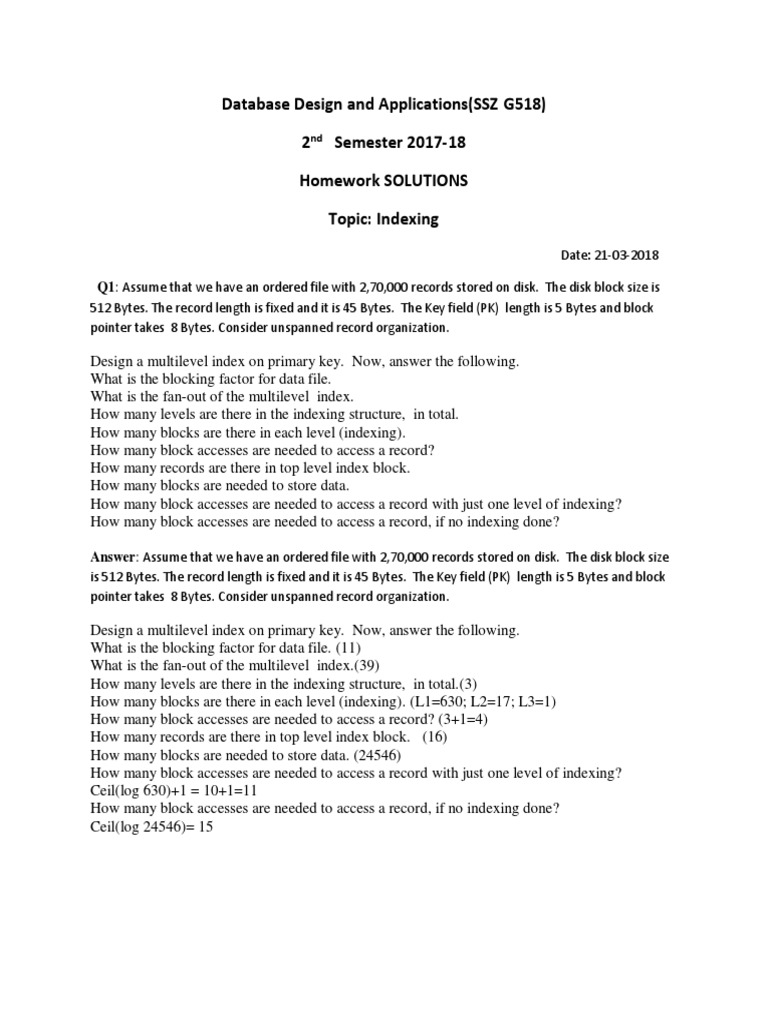 Database Design And Applications Ssz G518 2 Semester 2017 18 Homework Solutions Topic