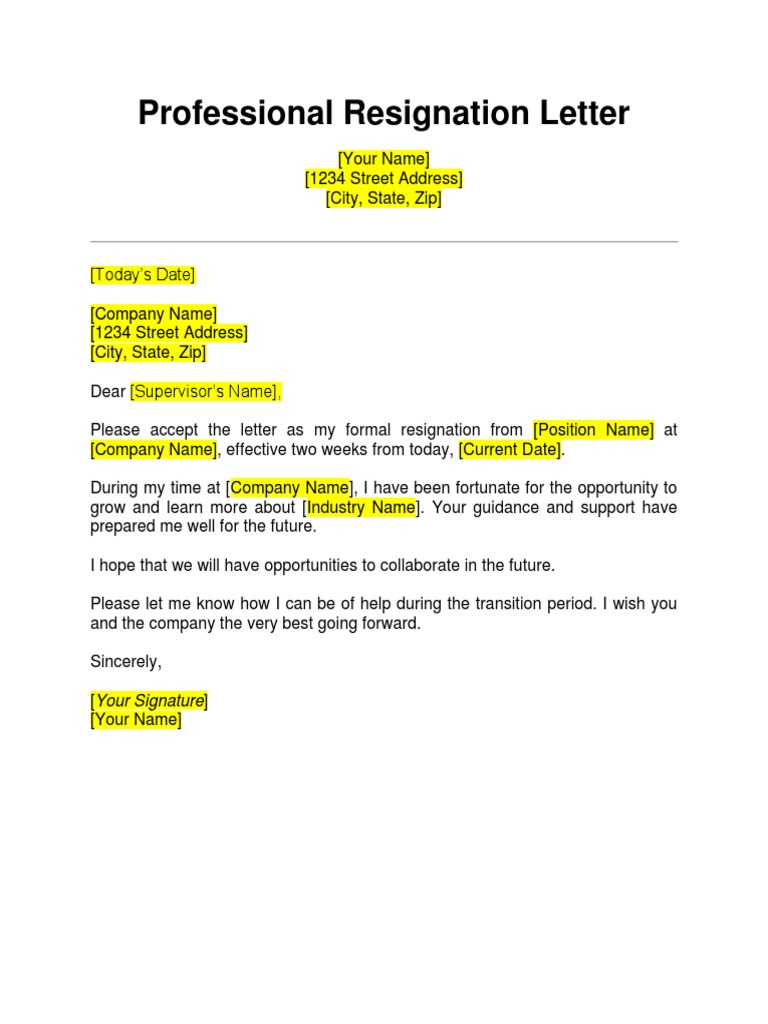 Professional Resignation Letter | PDF
