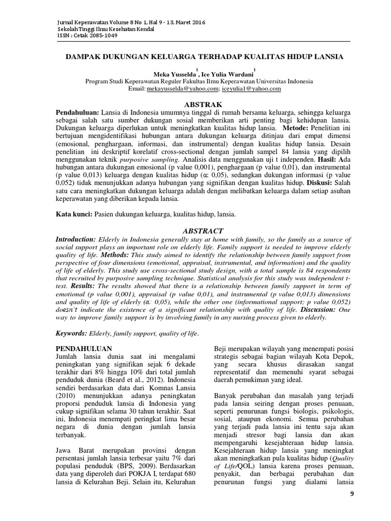 Dampak Dukungan Keluarga Terhadap Kualitas Hidup Lansia | PDF