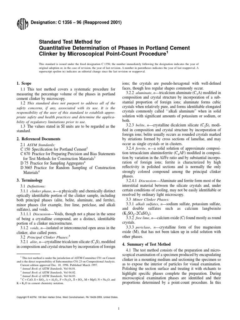 ASTM C-1356, Quantitative Determination of Phases in Portland Cement ...
