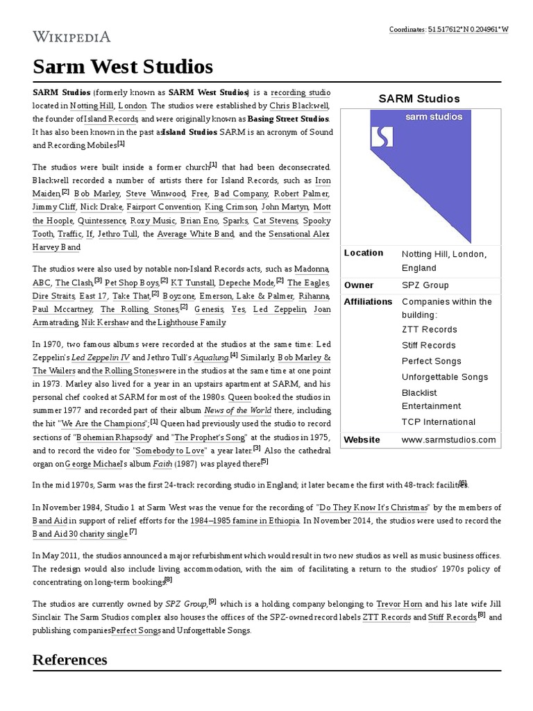 Sarm West Studios | Download Free PDF | Leisure | Entertainment (General)