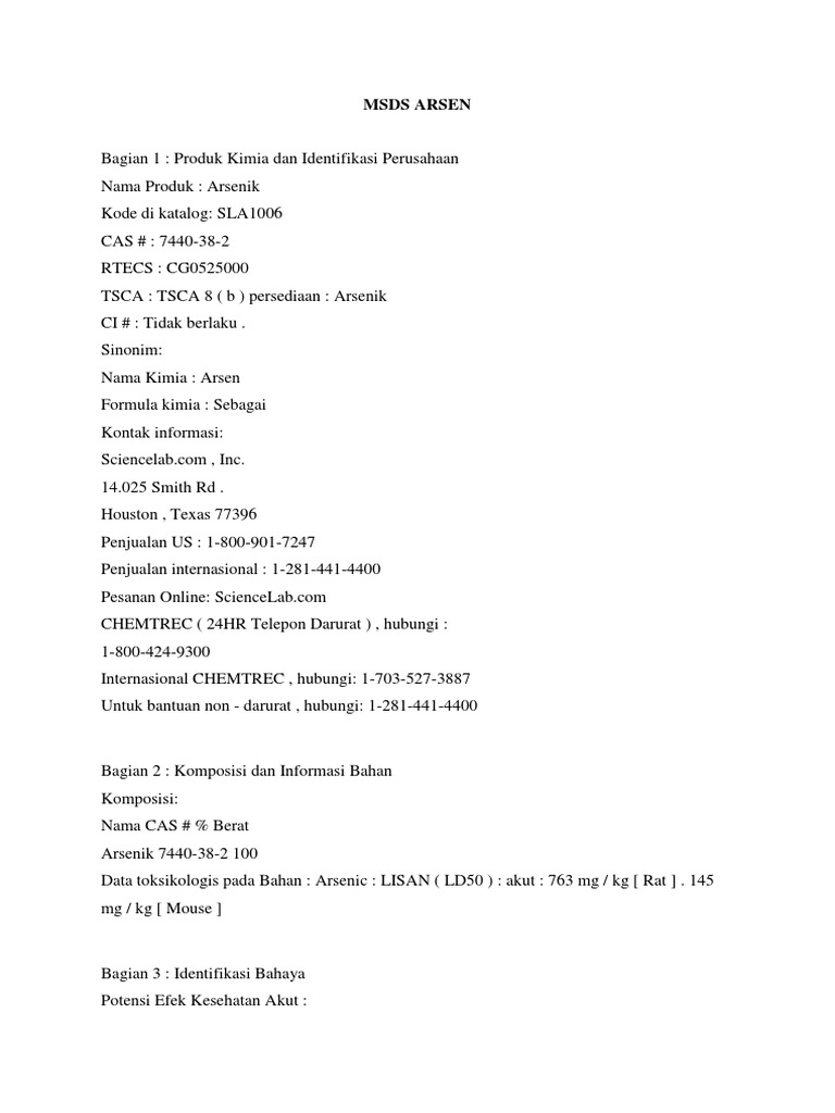 Msds Arsen Dan PB Asetat | PDF