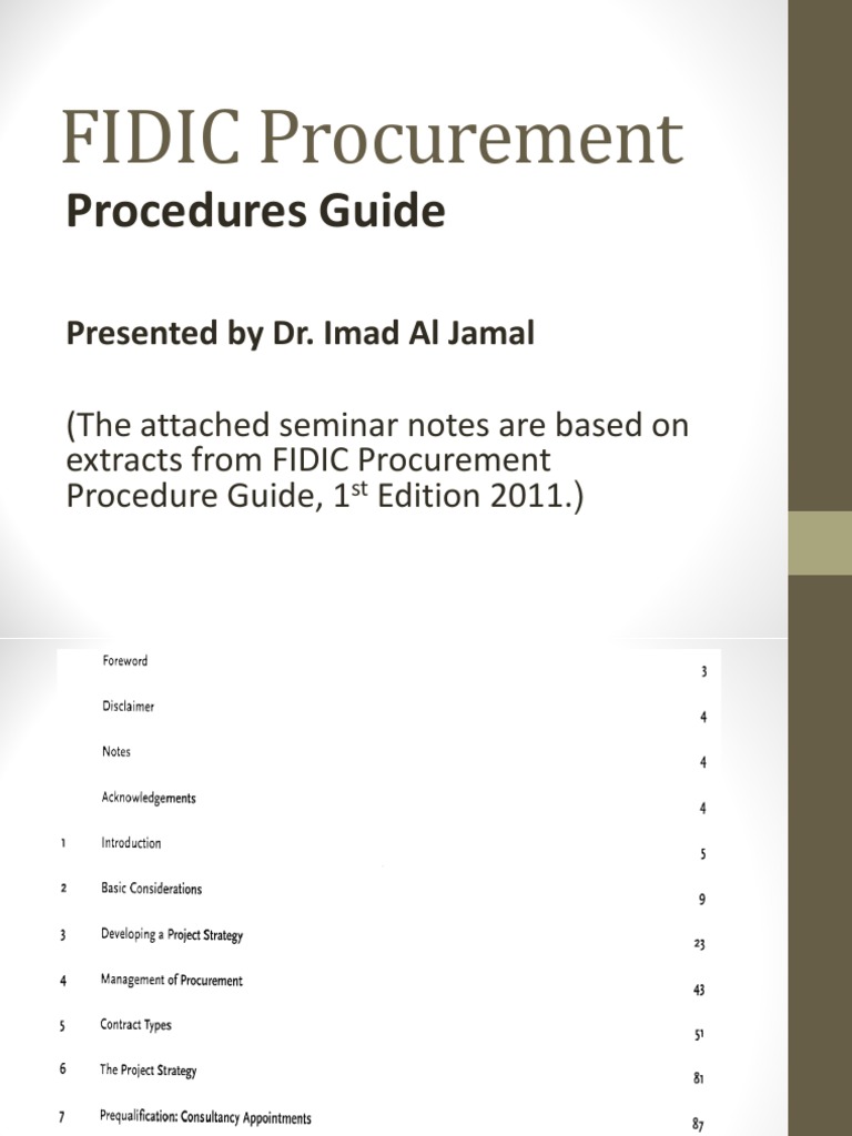 Fidic Procurement Procedures Guide - Presentation With Examples of ...
