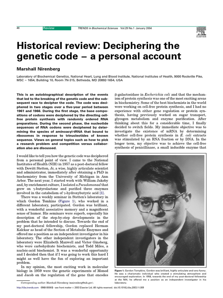Historical Review: Deciphering The Genetic Code - A Personal Account ...