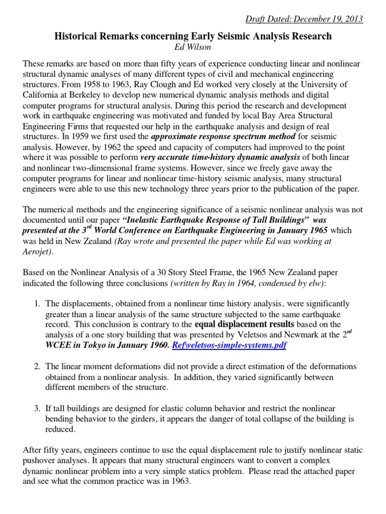 History Of Nonlinear Seismic Analysis Pdf Pdf Seismology Applied And Interdisciplinary Physics