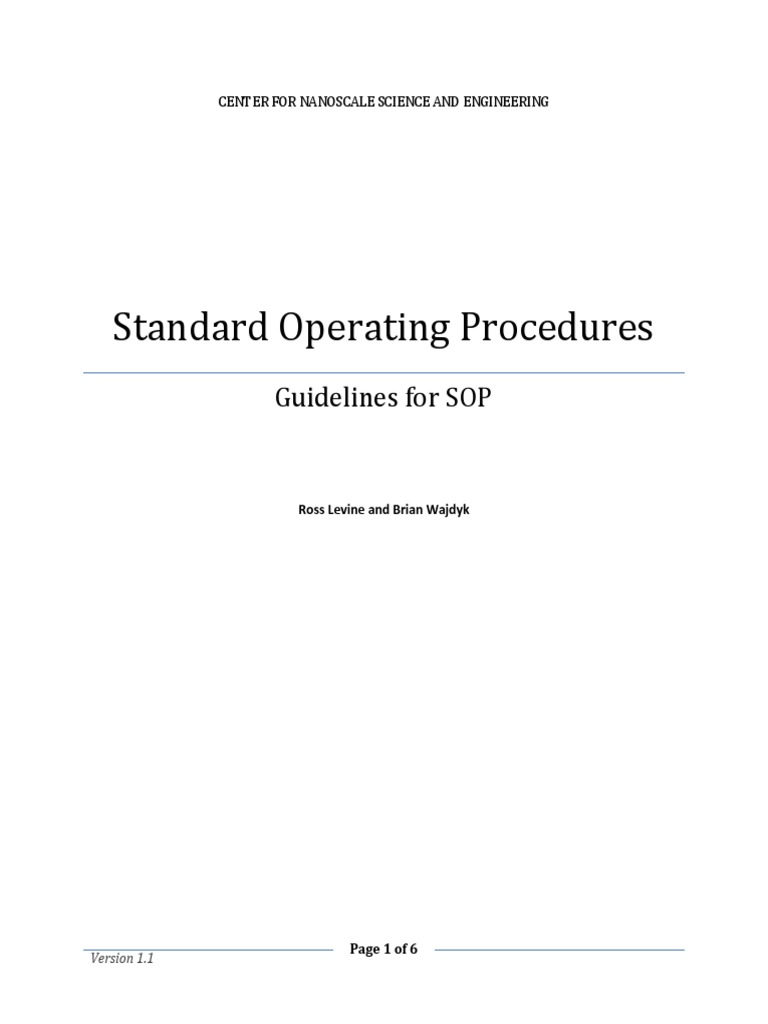 Guidelines for Creating Standard Operating Procedures for Nanoscale ...