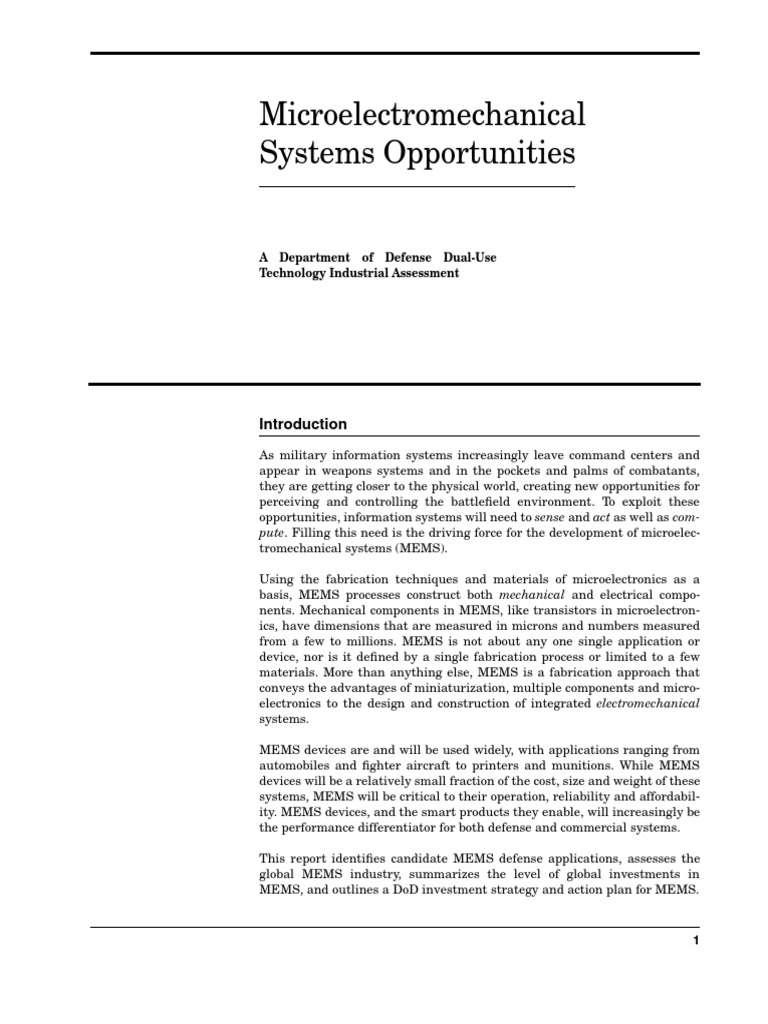 Microelectromechanical Systems Opportunities: A Department of Defense Dual-Use Technology ...