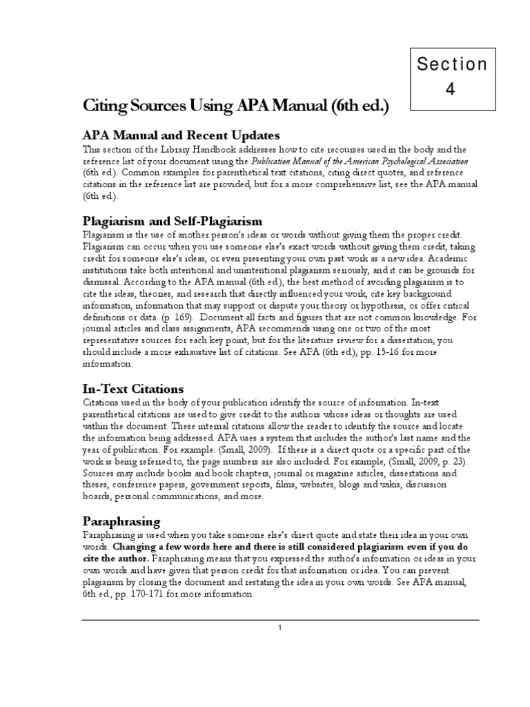 Citing Sources Using APA Manual (6th Ed.) : Section 4 | PDF | Citation ...