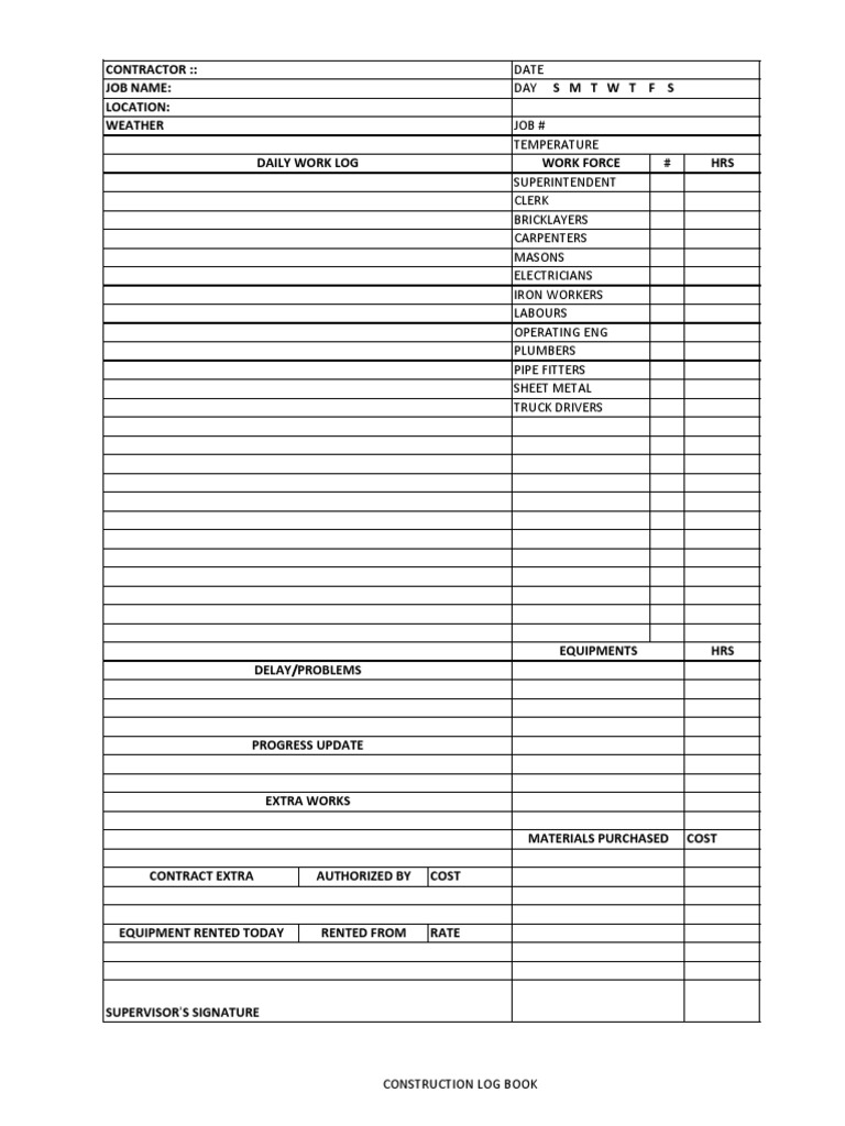 Daily Construction Log Book Template | PDF