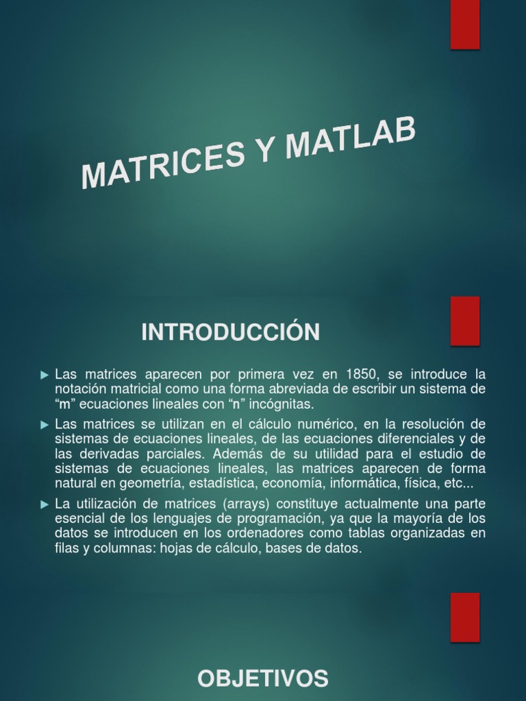 Introducción a las Matrices y MATLAB | PDF | Matriz (Matemáticas ...