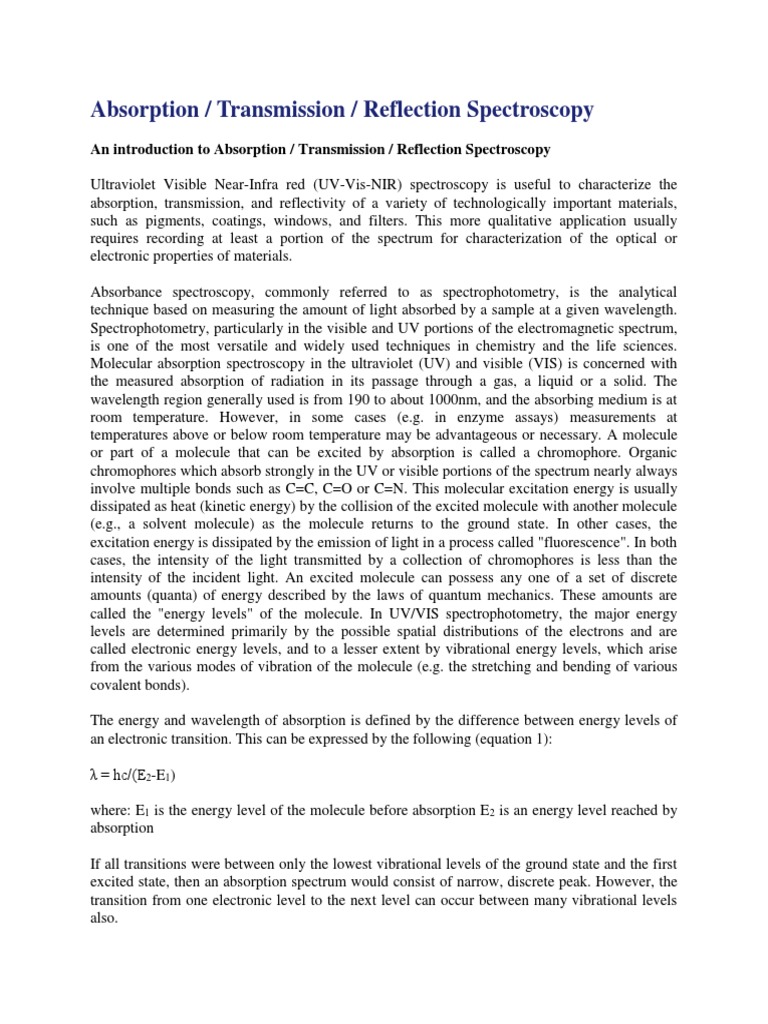 Absorption / Transmission / Reflection Spectros | PDF | Absorption Spectroscopy | Energy Level