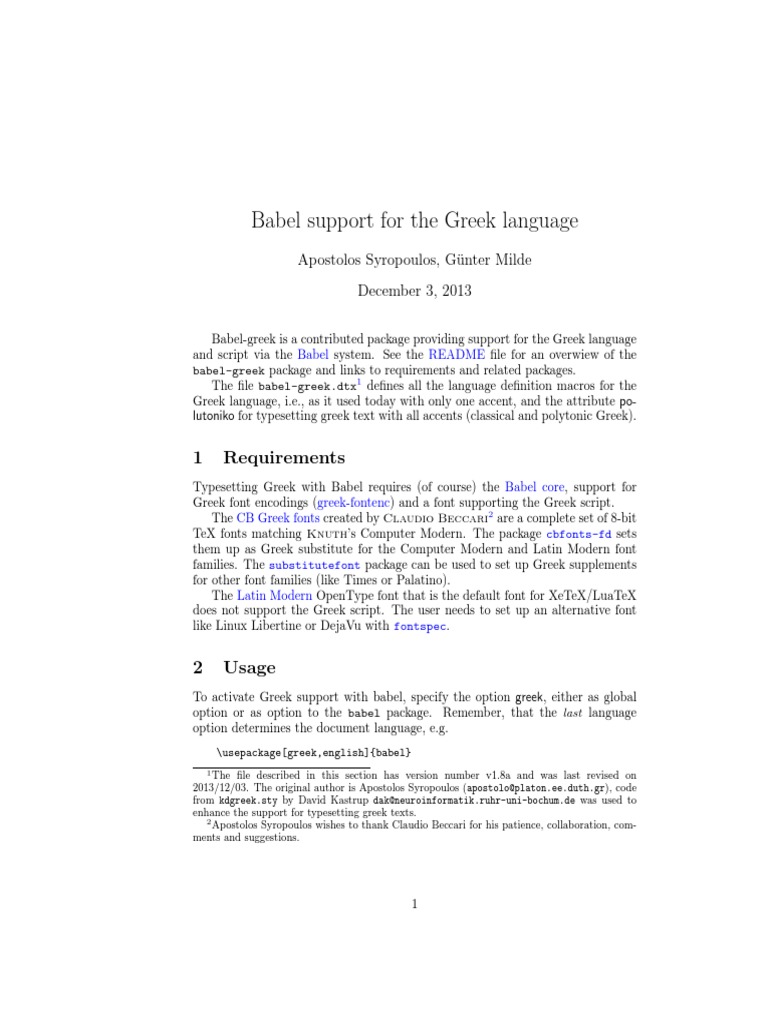 Babel Greek | PDF | Greek Alphabet | Character Encoding