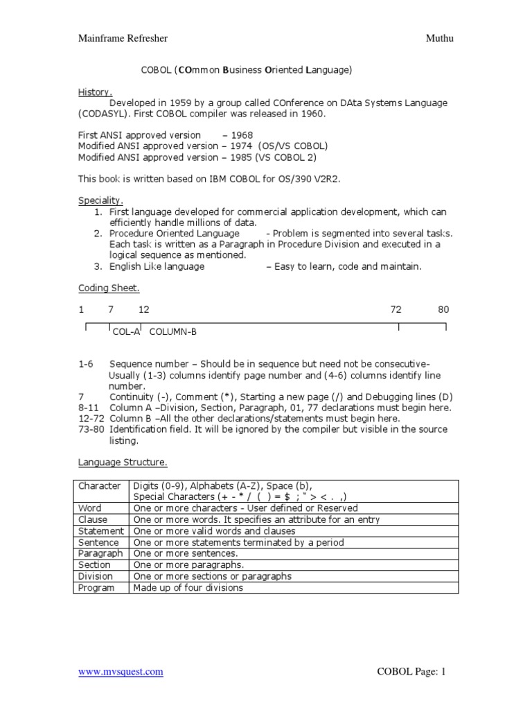 Cobol 1.0 | PDF | Array Data Structure | Byte Cobol 1.0 | PDF | Array Data Structure | Byte